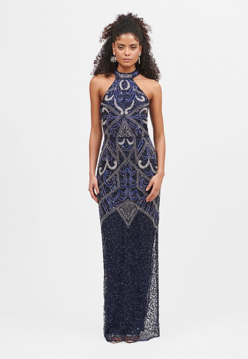 BEAUUT Halterneck Embellished Sequin Beaded Maxi Dress